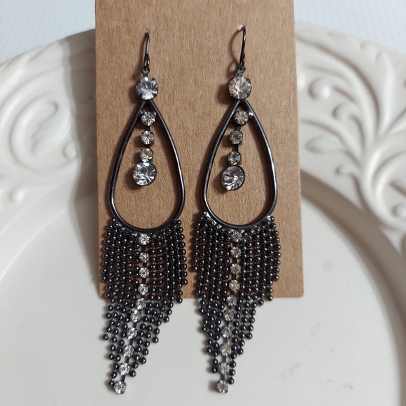 Jewelry | Gun Metal Blackfaceted Cut Crystal Teardrop Dangle Drop ...